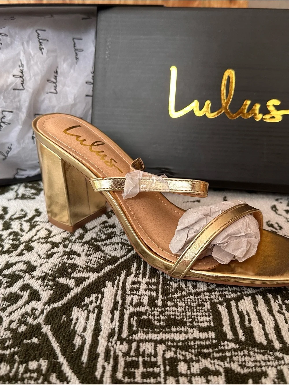 Lulus | Shoes | Lulus Gold Metallic Block Heel Sandals | Poshmark